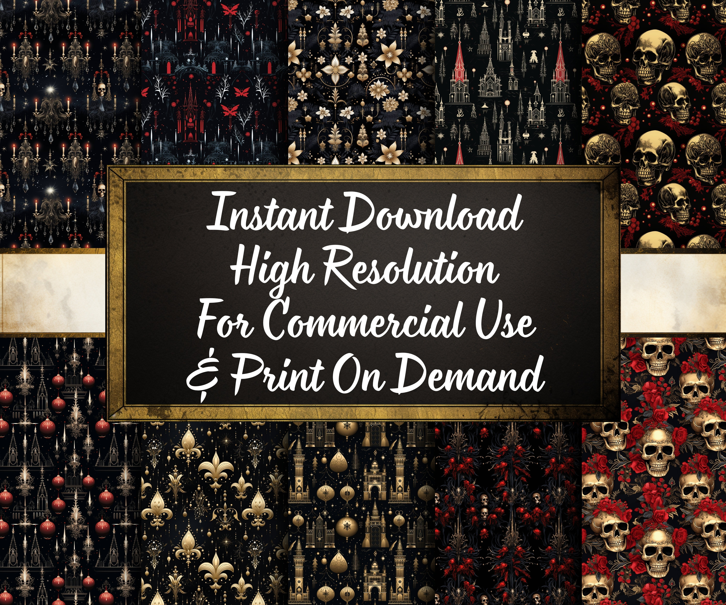 Gothic Christmas Patterns, 20 Festive Gothic Seamless Digital Papers ...