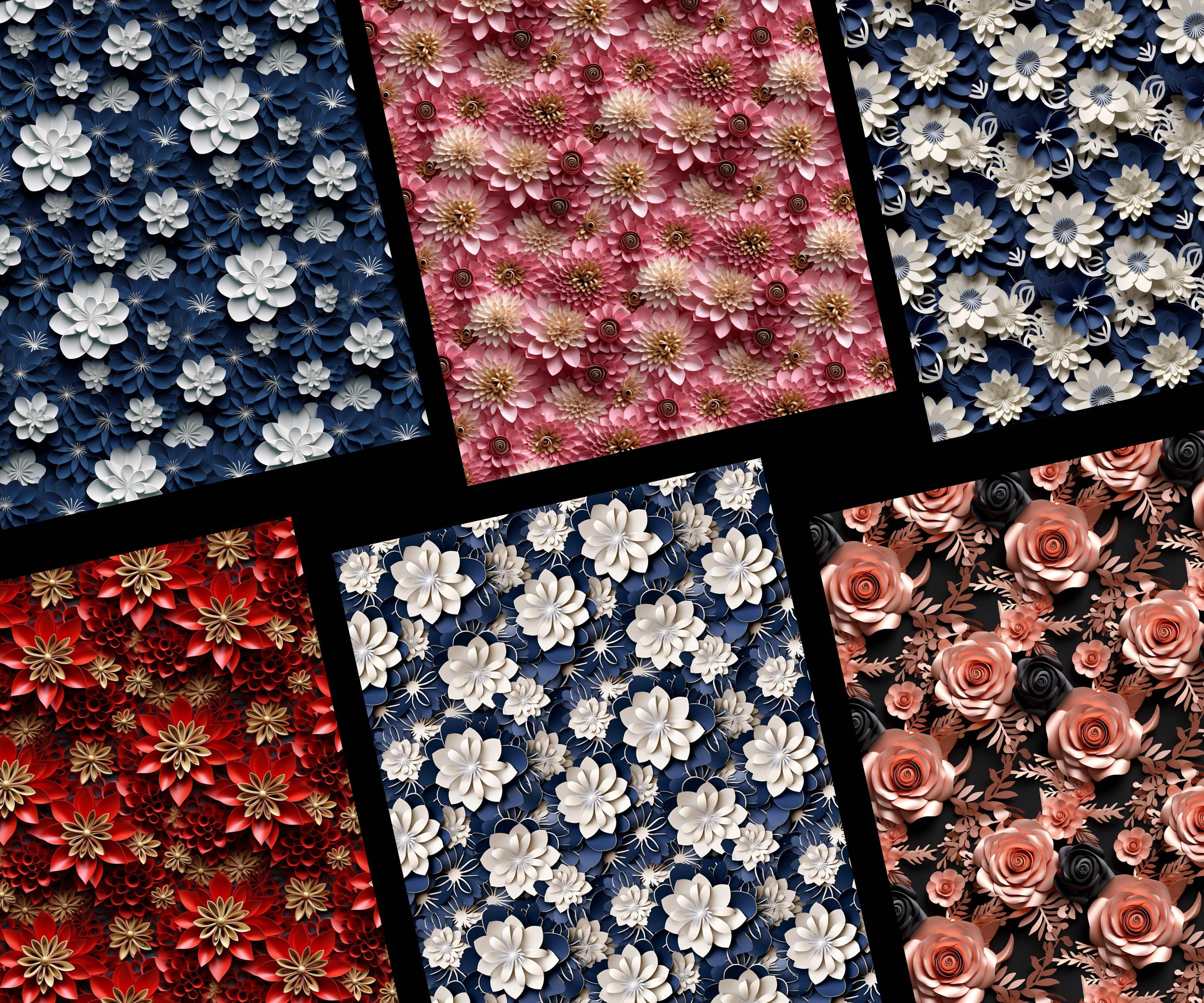 Elegant 3D Flower Patterns, 25 Floral Seamless Digital Papers, Instant ...