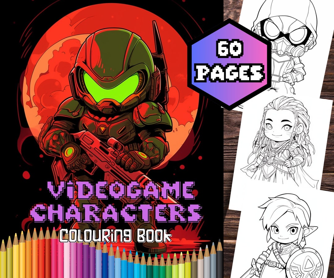 Videogame Characters Colouring Book, 60 Chibi Character Colouring Pages ...