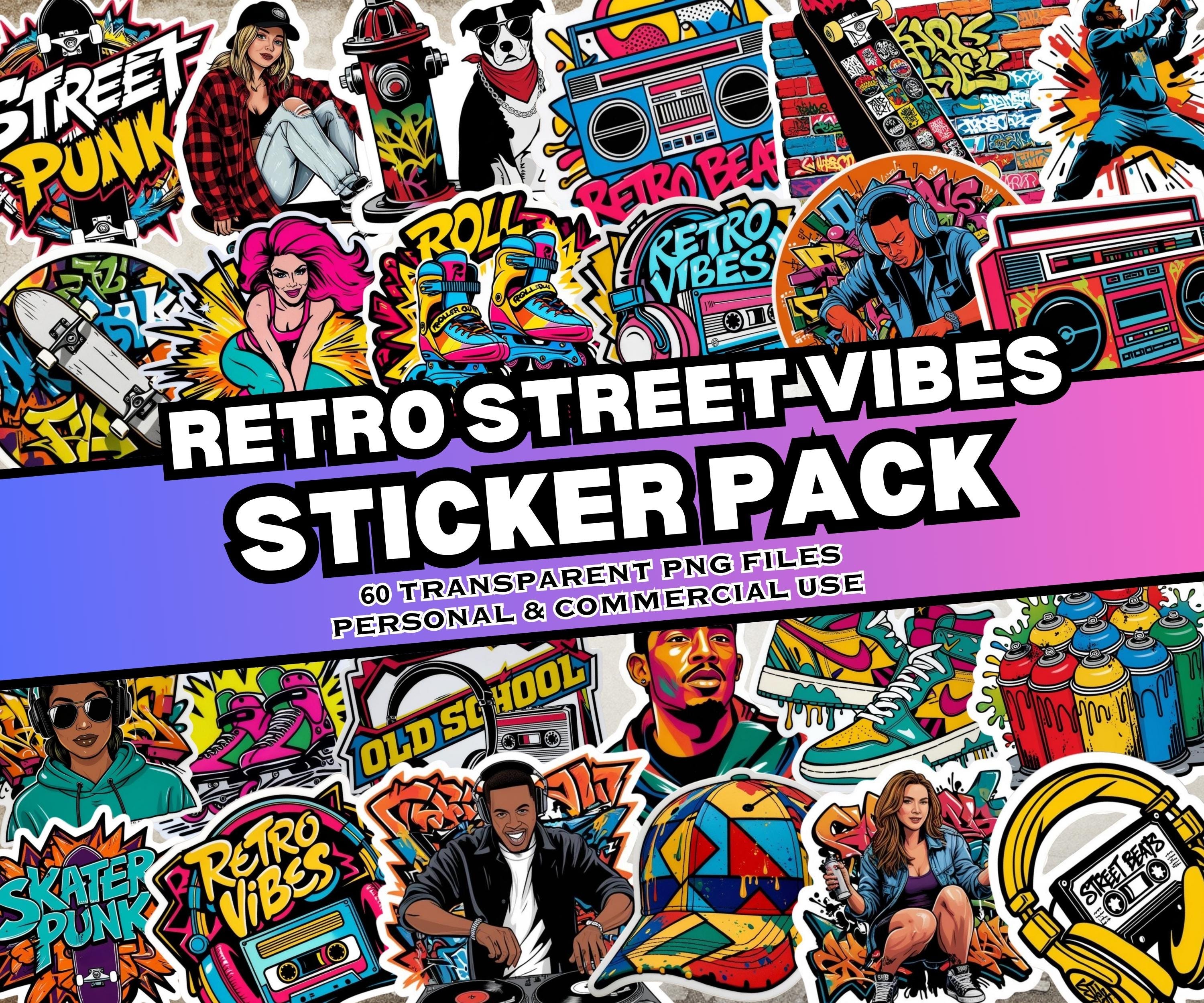 Urban Street Art Sticker Pack, 60 Retro Digital Stickers, PNG Files ...