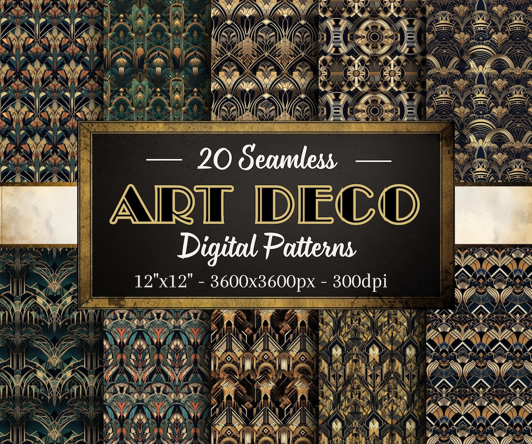 Art Deco Seamless Patterns, 20 Digital Papers of Art Deco Patterns for Scrapbooking, Invitations ...