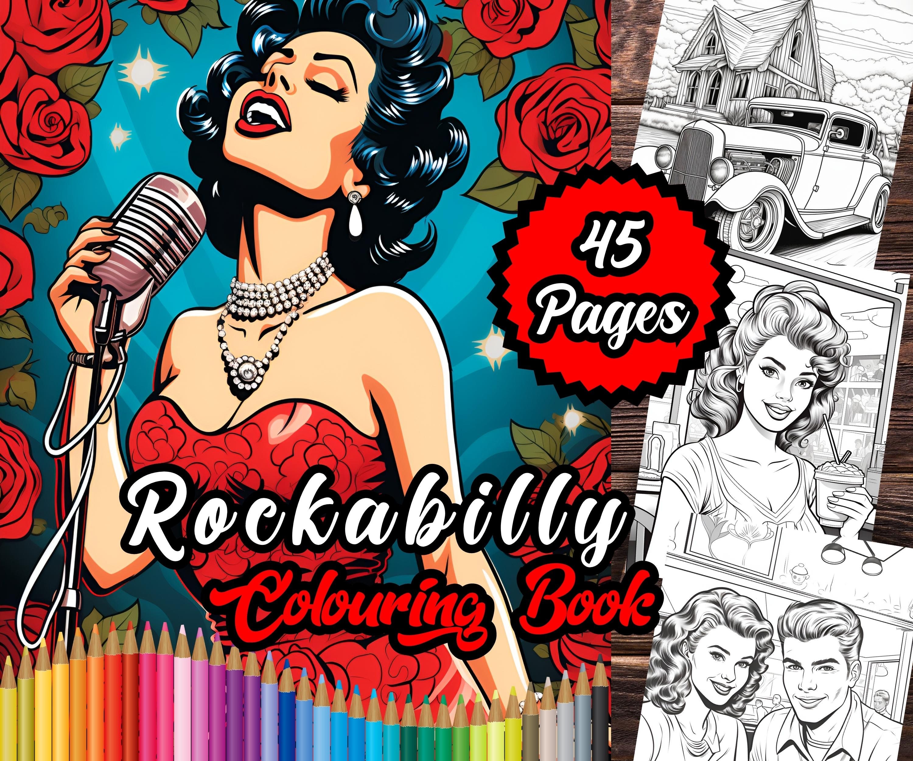 Rockabilly Colouring Book, 45 Printable Colouring Pages for Adults ...