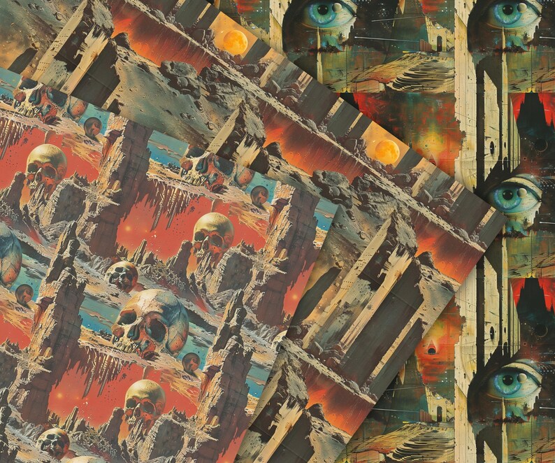 Vintage Sci-fi Seamless Patterns, 22 Retro Digital Papers, Sci-fi ...