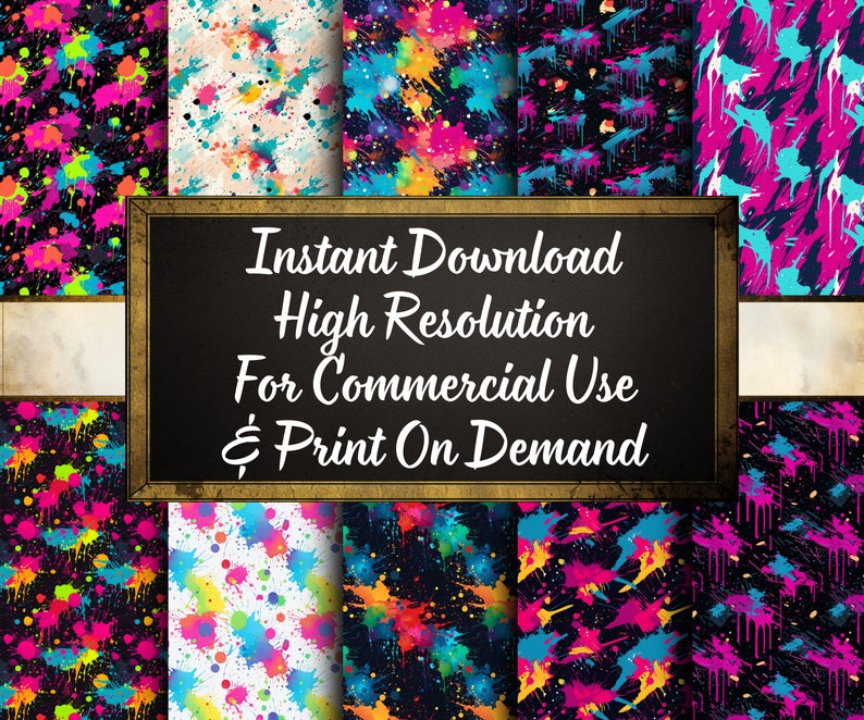 Paint Splatter Patterns, 20 Vibrant Paint Seamless Digital Papers ...