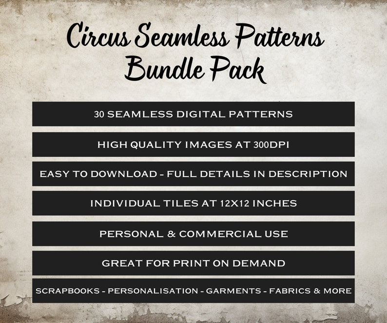 Circus Seamless Patterns, 30 Circus Digital Papers, Golden Circus ...