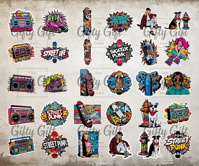 Urban Street Art Sticker Pack, 60 Retro Digital Stickers, PNG Files ...