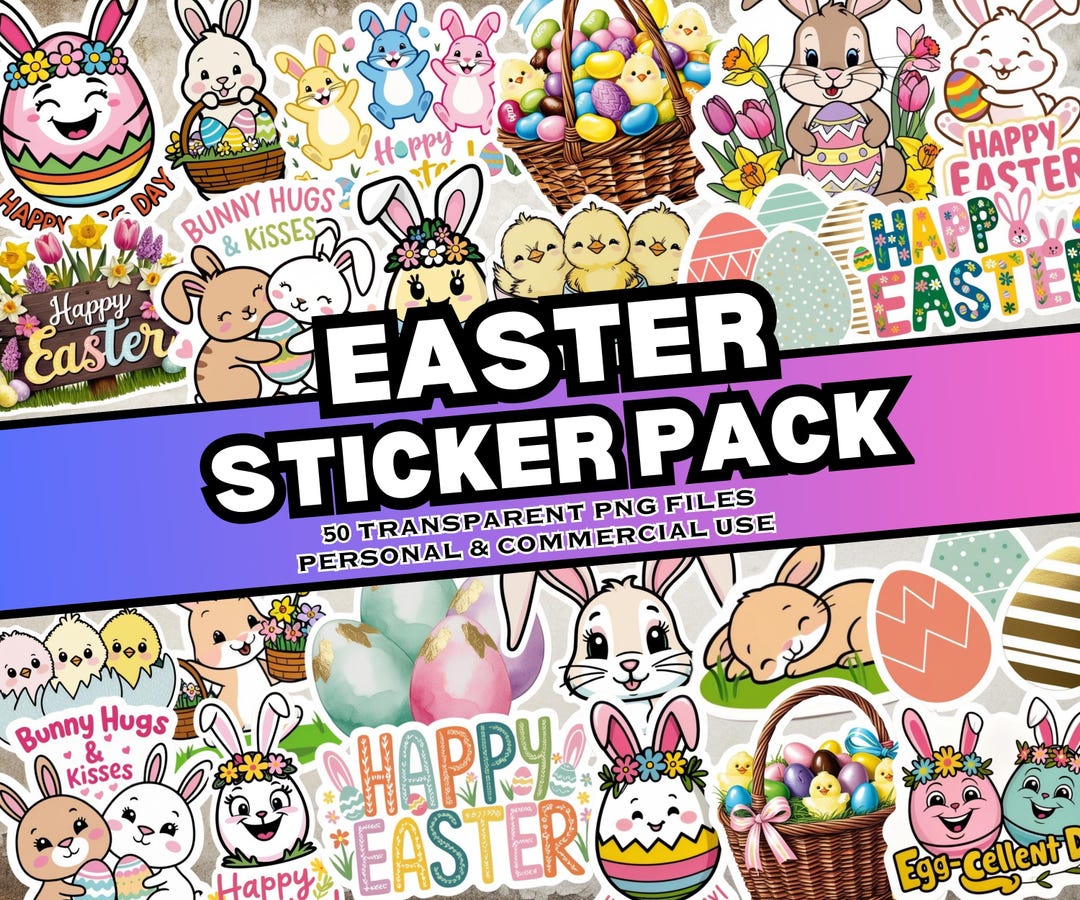 Easter Sticker Pack, 50 Spring and Easter Digital Stickers, PNG Files ...