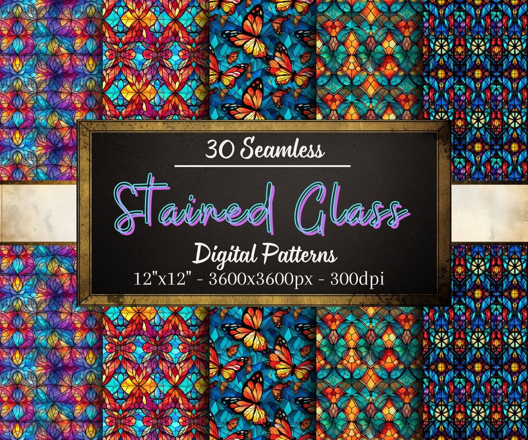 Stained Glass Patterns, 30 Seamless Stained Glass Digital Papers ...
