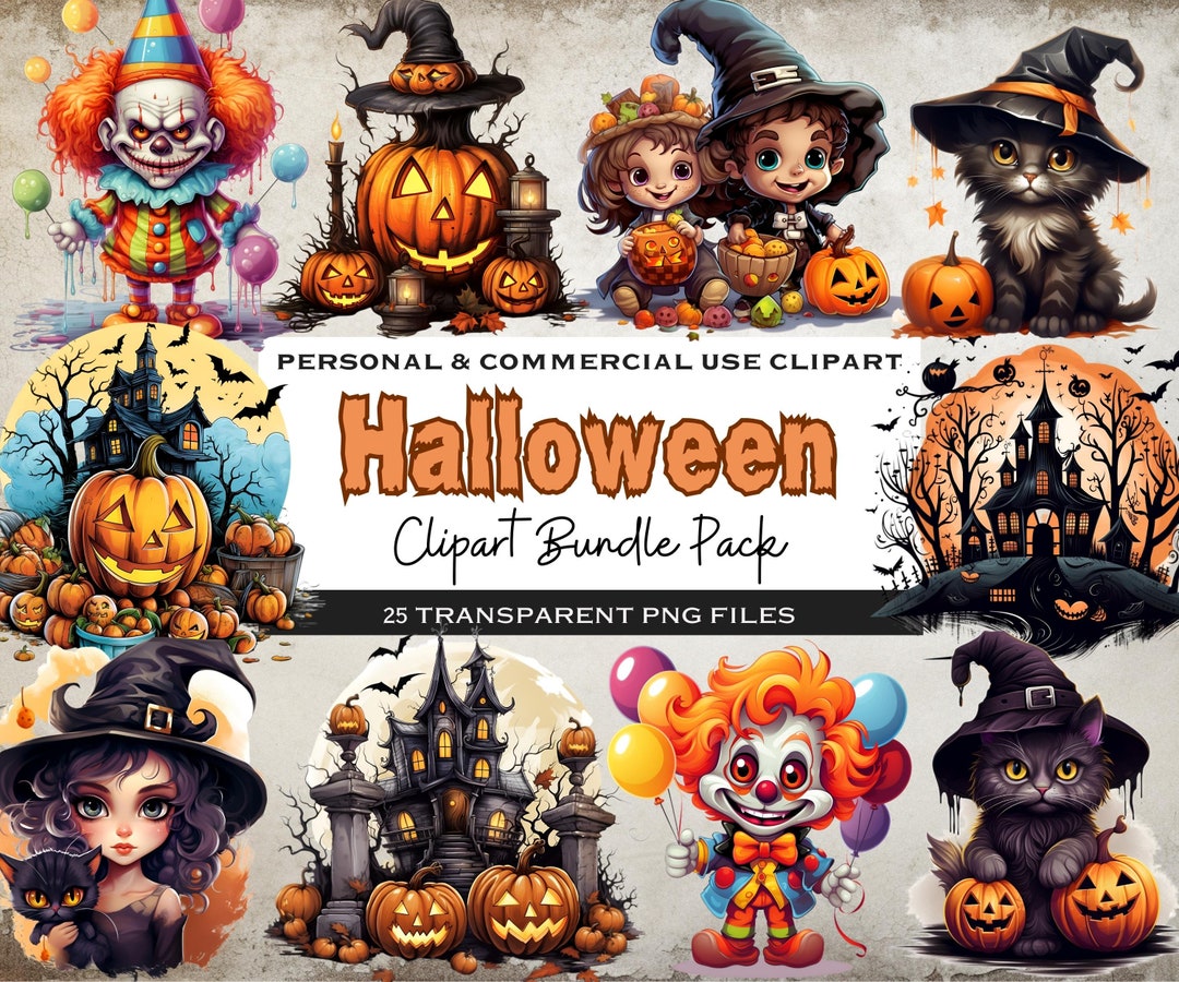 Halloween Clipart - 25 Transparent PNG Files - Instant Download for ...