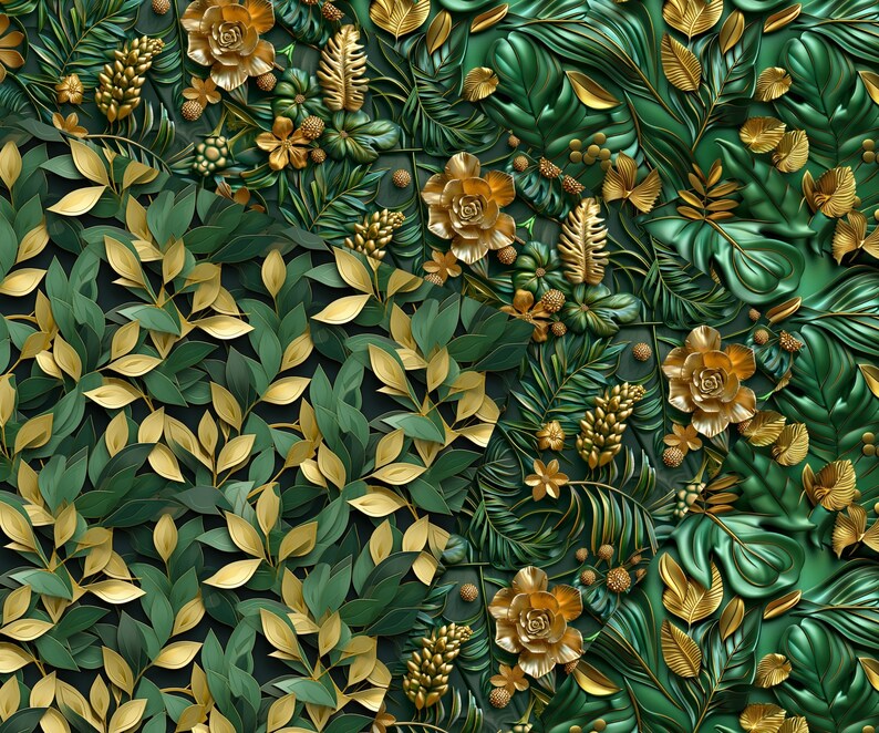Green and Gold Botanical Patterns, 25 Botanical Seamless Digital Papers ...