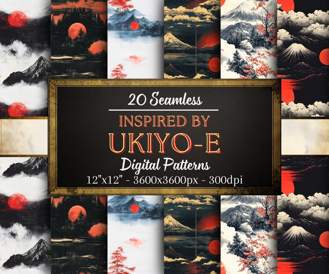 Japanese Seamless Patterns, 20 Ukiyo-e Inspired Digital Papers ...