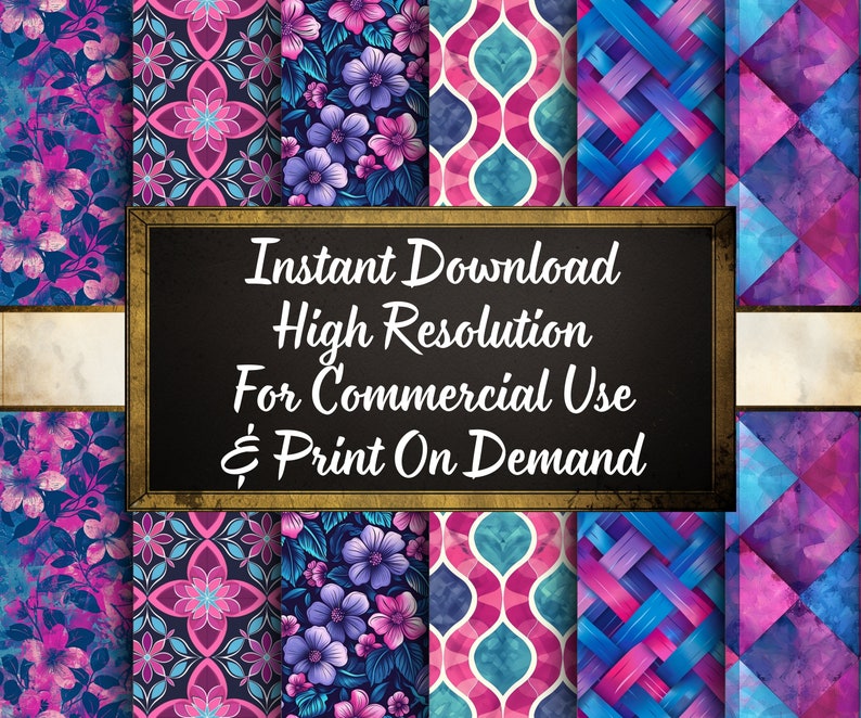 Magenta and Cyan Seamless Patterns, 30 Vibrant Digital Papers, Magenta ...