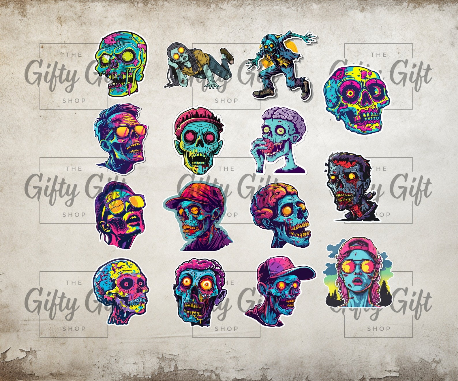 Zombies Sticker Pack, 40 Zombie Themed Digital Stickers, PNG Files ...