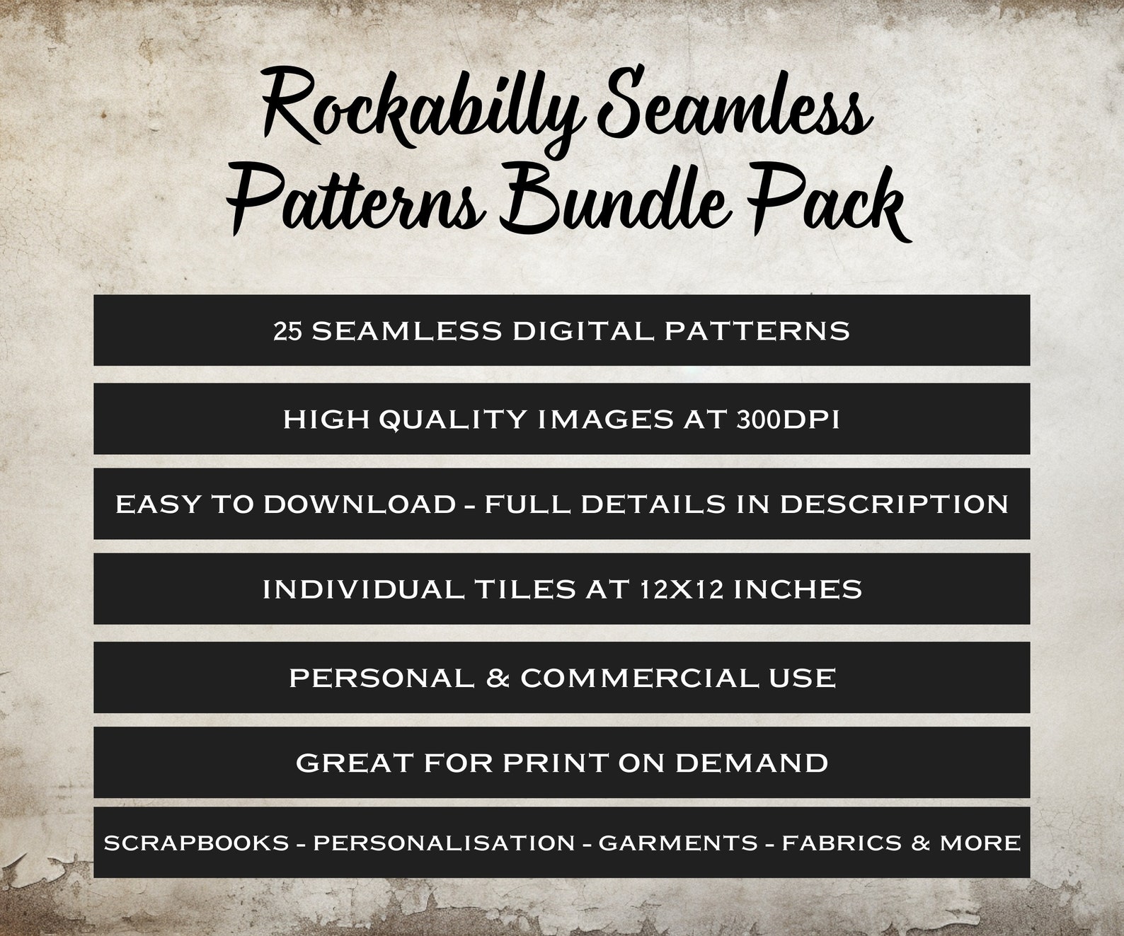 Rockabilly Seamless Patterns, 25 Rockabilly Digital Papers, Vintage ...