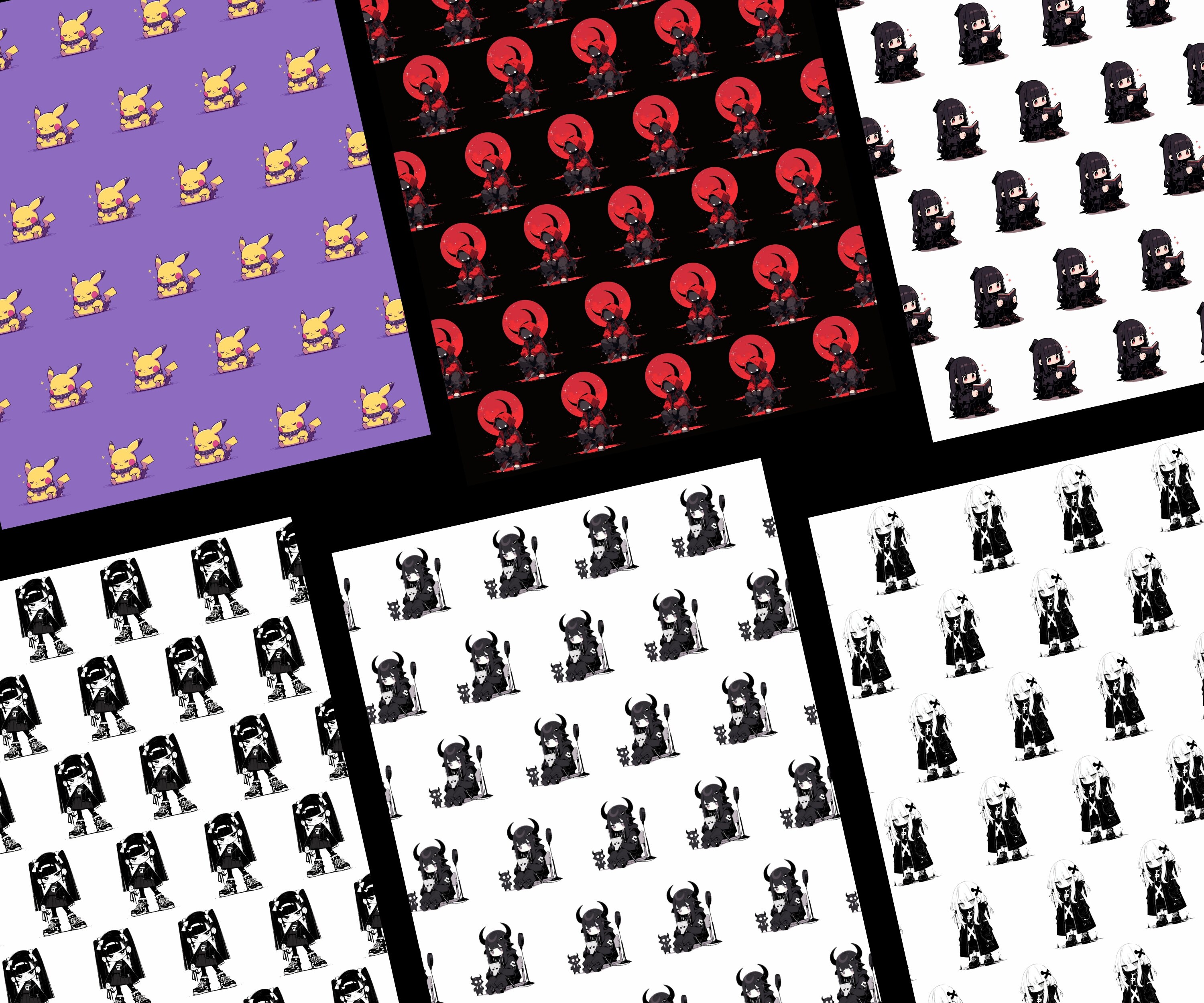 Gothic Chibi Patterns, 20 Chibi Doodle Art Seamless Digital Papers ...