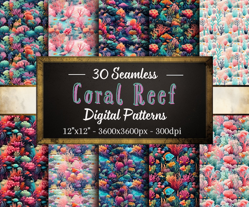 Coral Reef Patterns, 30 Colourful Nautical Seamless Digital Papers ...