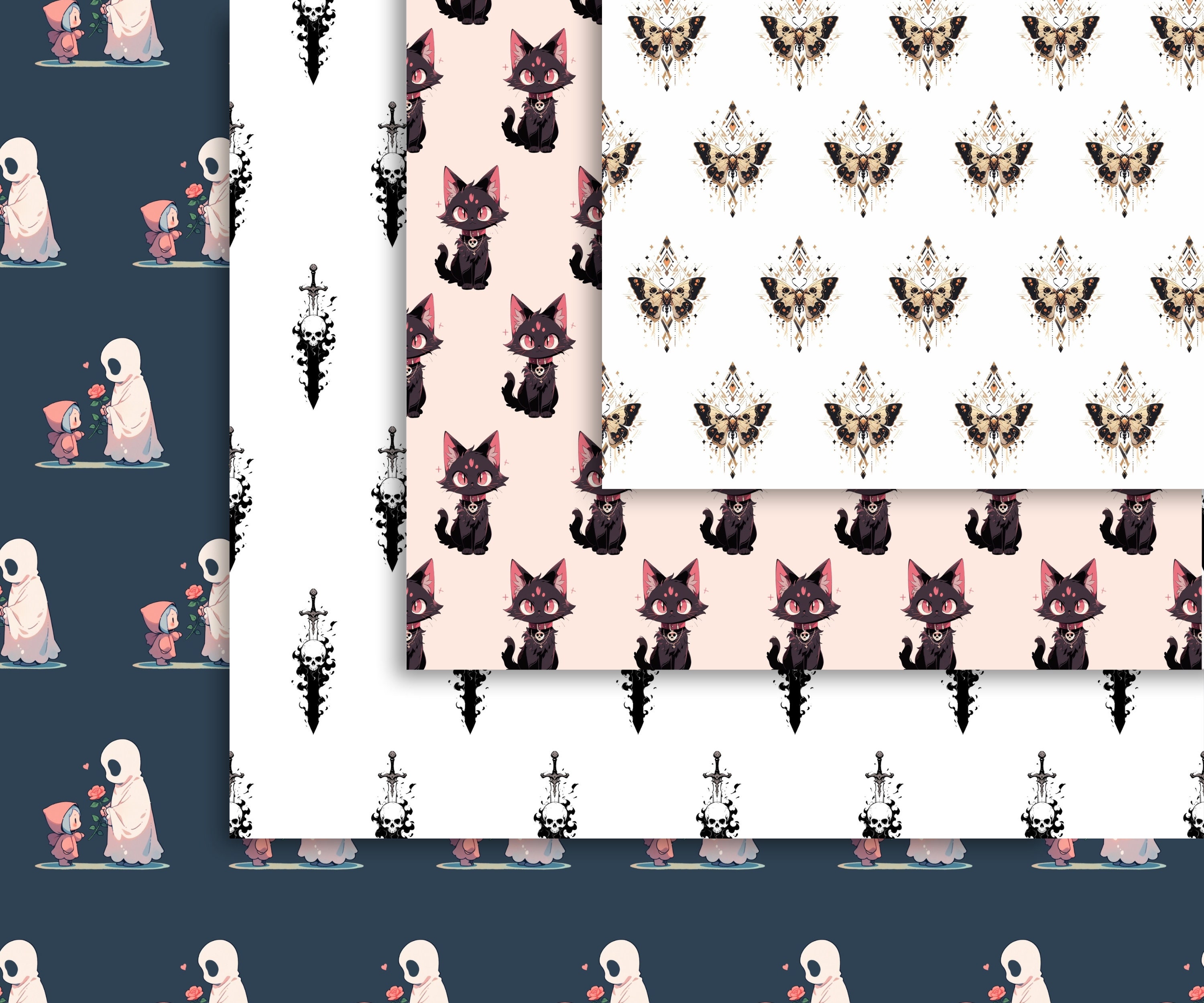 Gothic Chibi Patterns, 20 Chibi and Anime Seamless Digital Papers ...