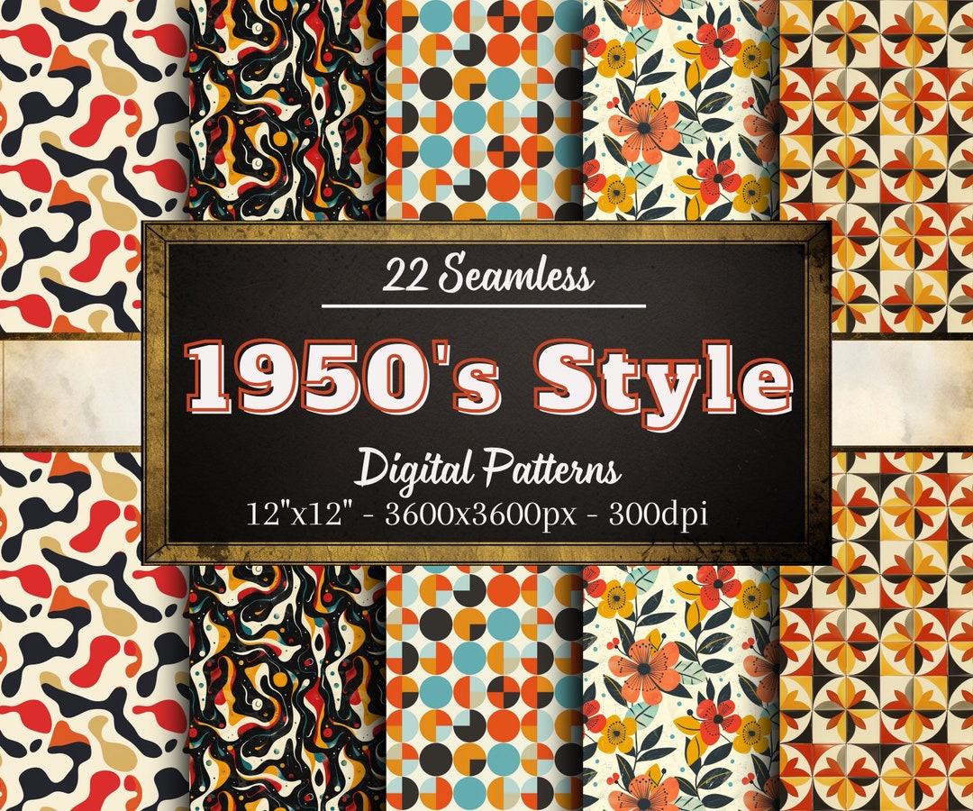 1950's Digital Patterns, 22 Seamless Digital Papers of Classic 1950's ...