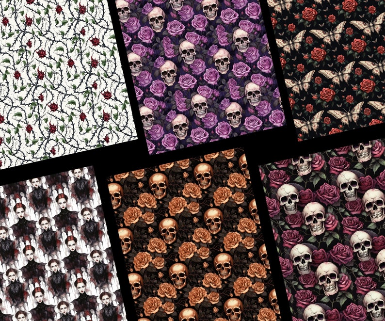 Watercolour Gothic Digital Paper, 25 Seamless Gothic Patterns in ...