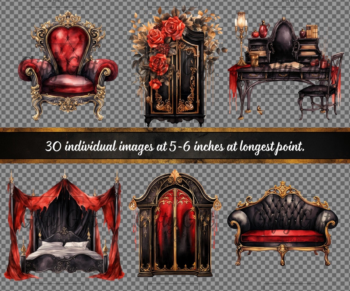 Watercolour Gothic Interior Design Clipart - 30 Transparent PNG Files ...