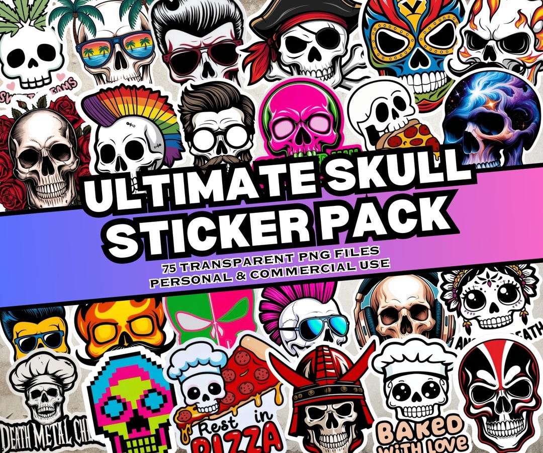 Ultimate Skull Sticker Pack, 75 Skull Stickers, Digital Stickers, Skull ...