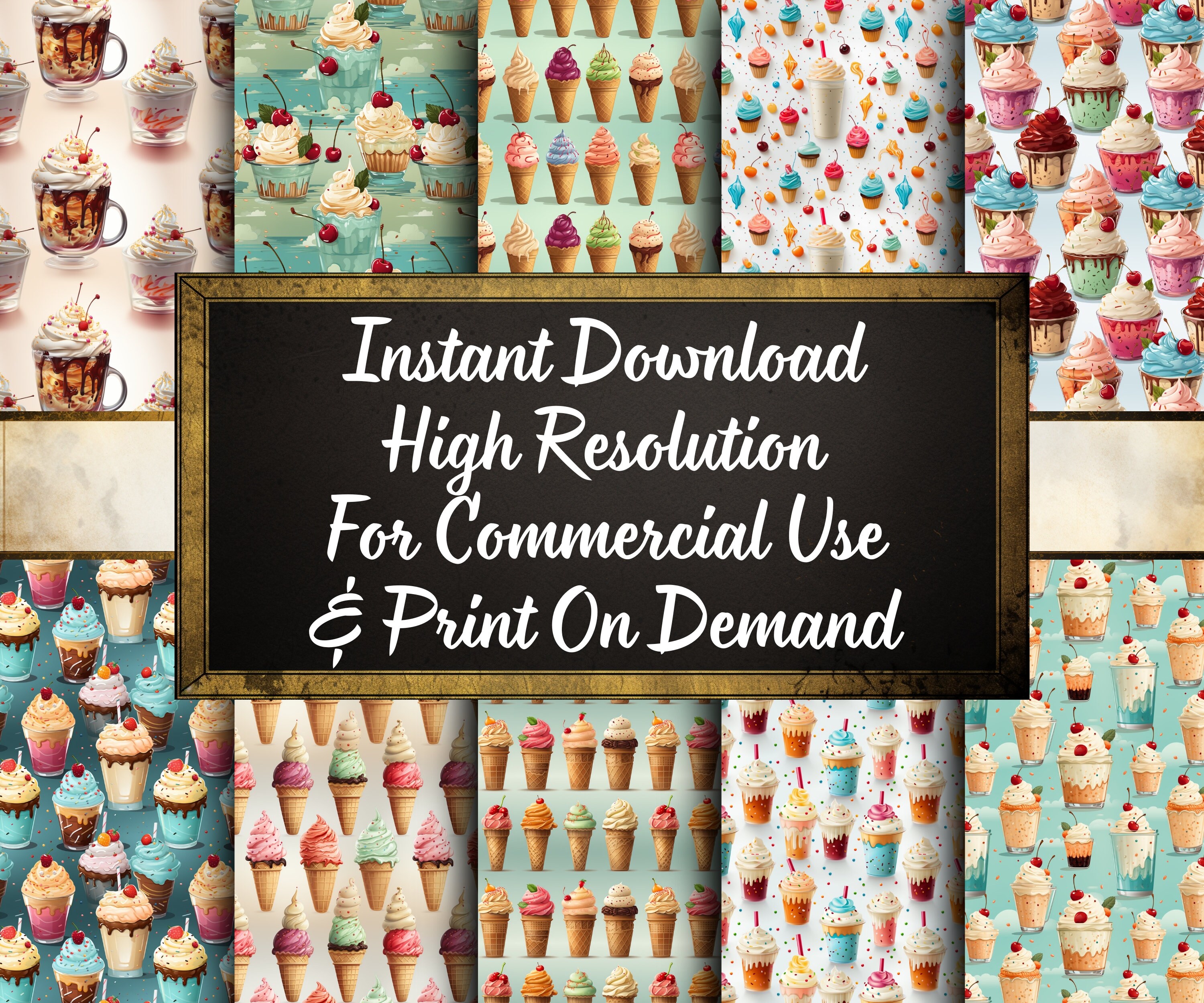 Ice Cream Sundae Patterns, 20 Ice Cream Seamless Digital Papers ...