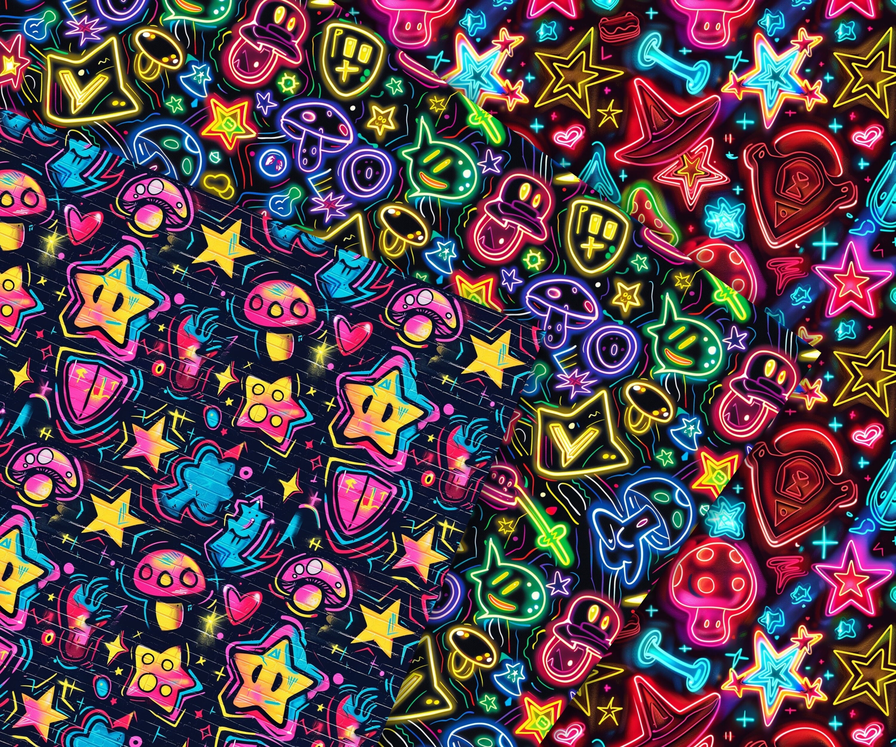 Neon Gamer Seamless Patterns, 20 Gamer Digital Papers, Graffiti ...
