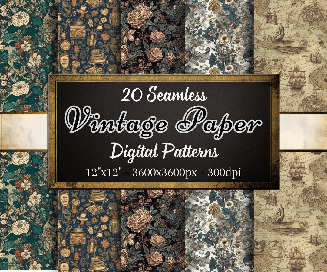 Vintage Digital Patterns, 20 Seamless Vintage Digital Papers for ...
