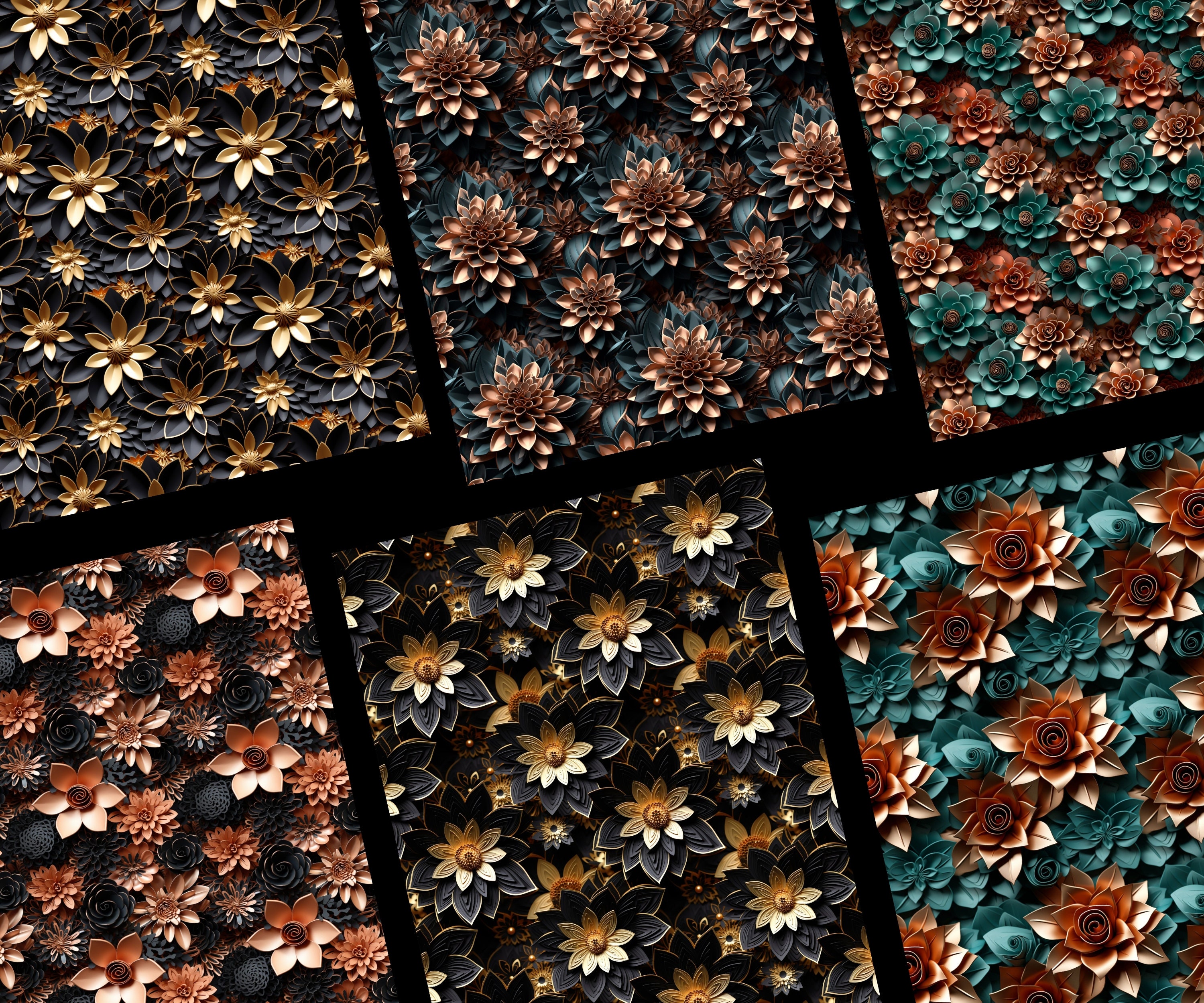Elegant 3D Flower Patterns, 25 Floral Seamless Digital Papers, Instant ...