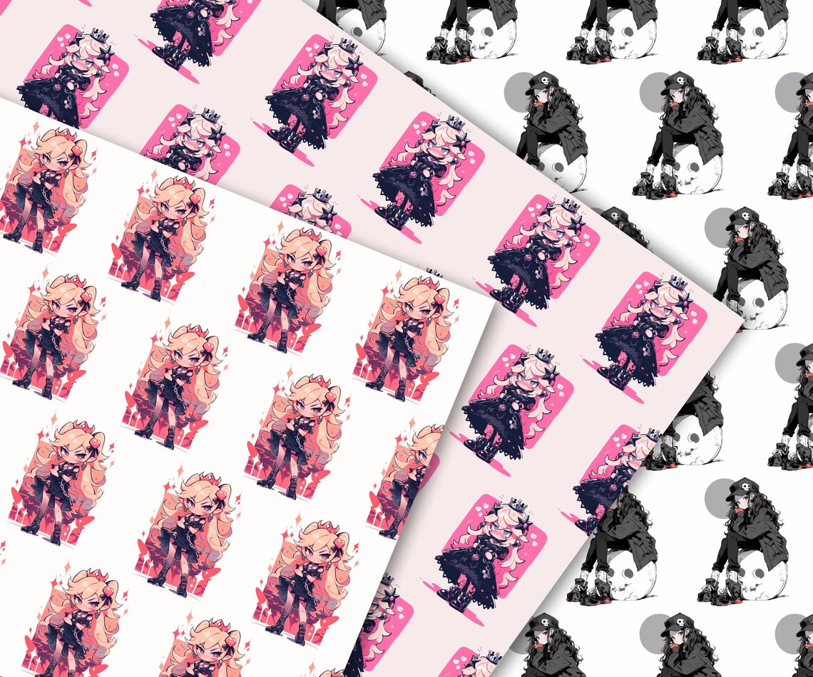 Gothic Chibi Patterns, 20 Chibi and Anime Seamless Digital Papers ...