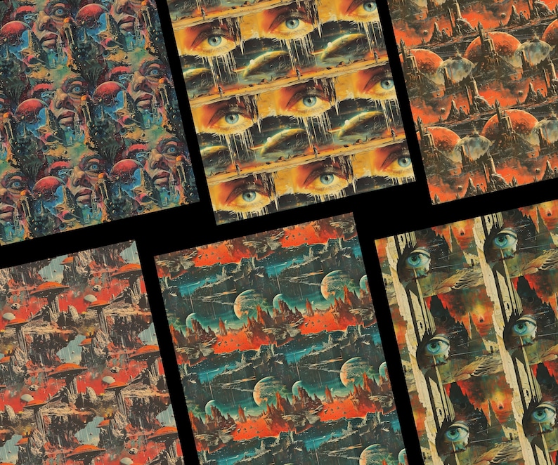 Vintage Sci-fi Seamless Patterns, 22 Retro Digital Papers, Sci-fi ...