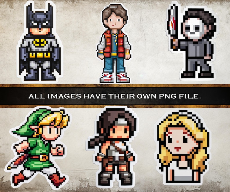 Pixel Art Icons Sticker Pack – 85 Retro 8bit Movie TV Video Game ...
