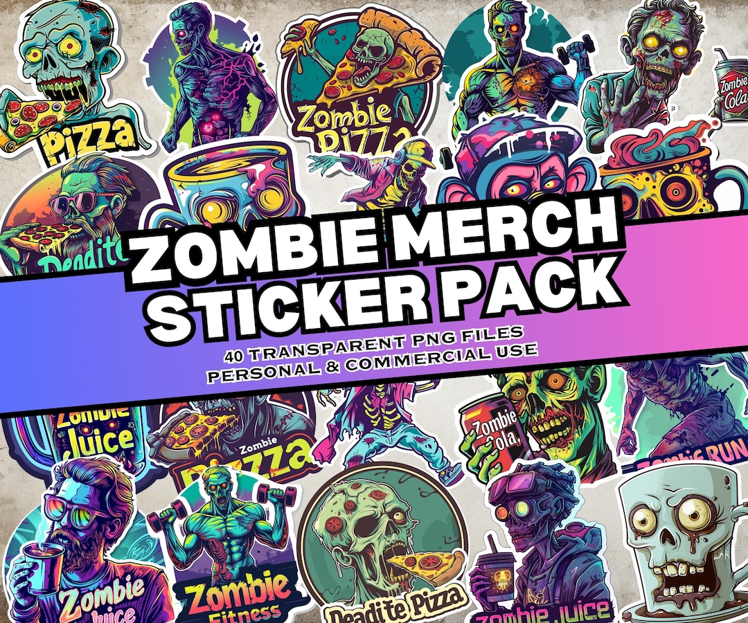 Zombie Merch Sticker Pack, 40 Zombie Digital Stickers, PNG Files ...