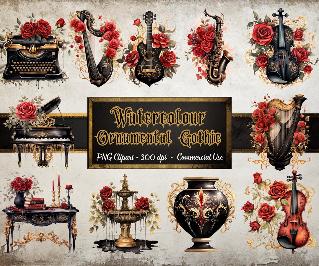 Watercolour Ornamental Gothic Clipart - 30 Transparent PNG Files ...