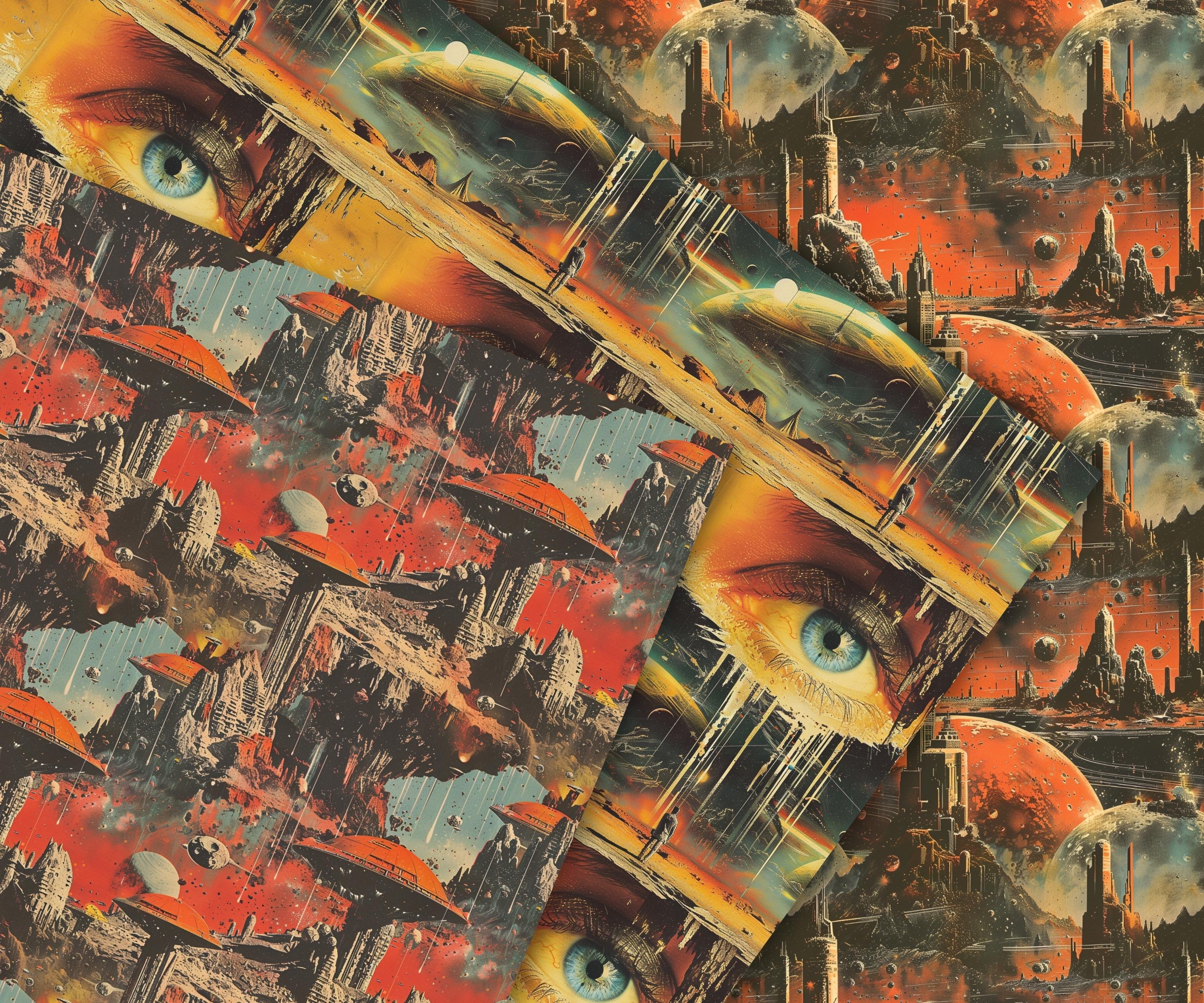 Vintage Sci-fi Seamless Patterns, 22 Retro Digital Papers, Sci-fi ...