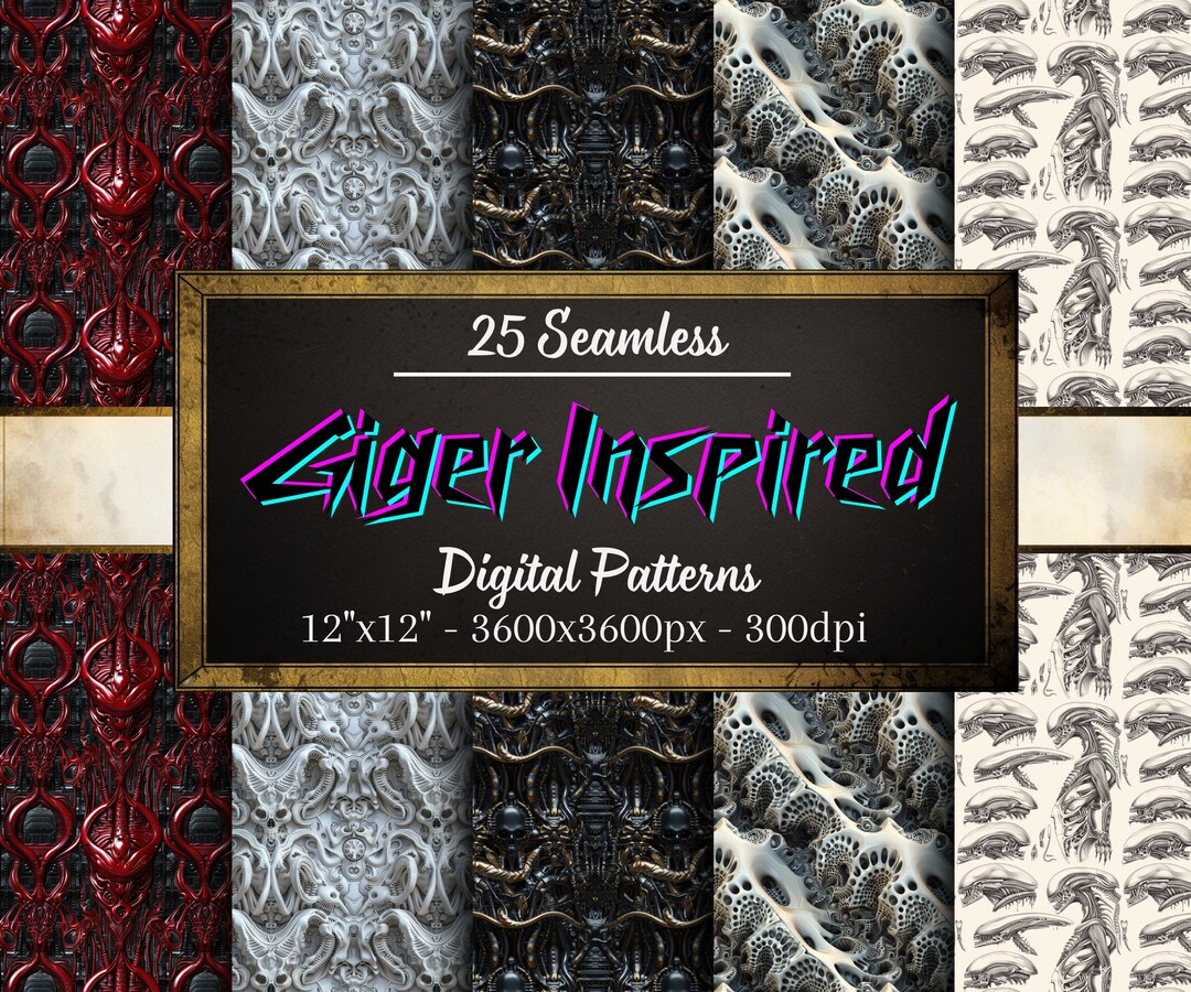 Giger Inspired Patterns, 25 Gothic Fantasy Seamless Digital Papers ...