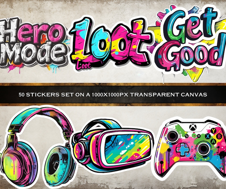 Gamer Sticker Pack, 50 Gamer Themed Digital Stickers, Transparent PNG ...