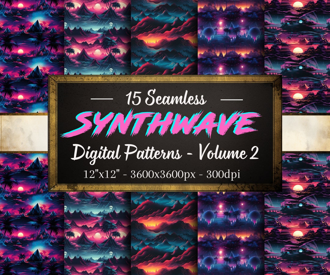 Synthwave Patterns, 15 Retro-futuristic Seamless Digital Papers ...
