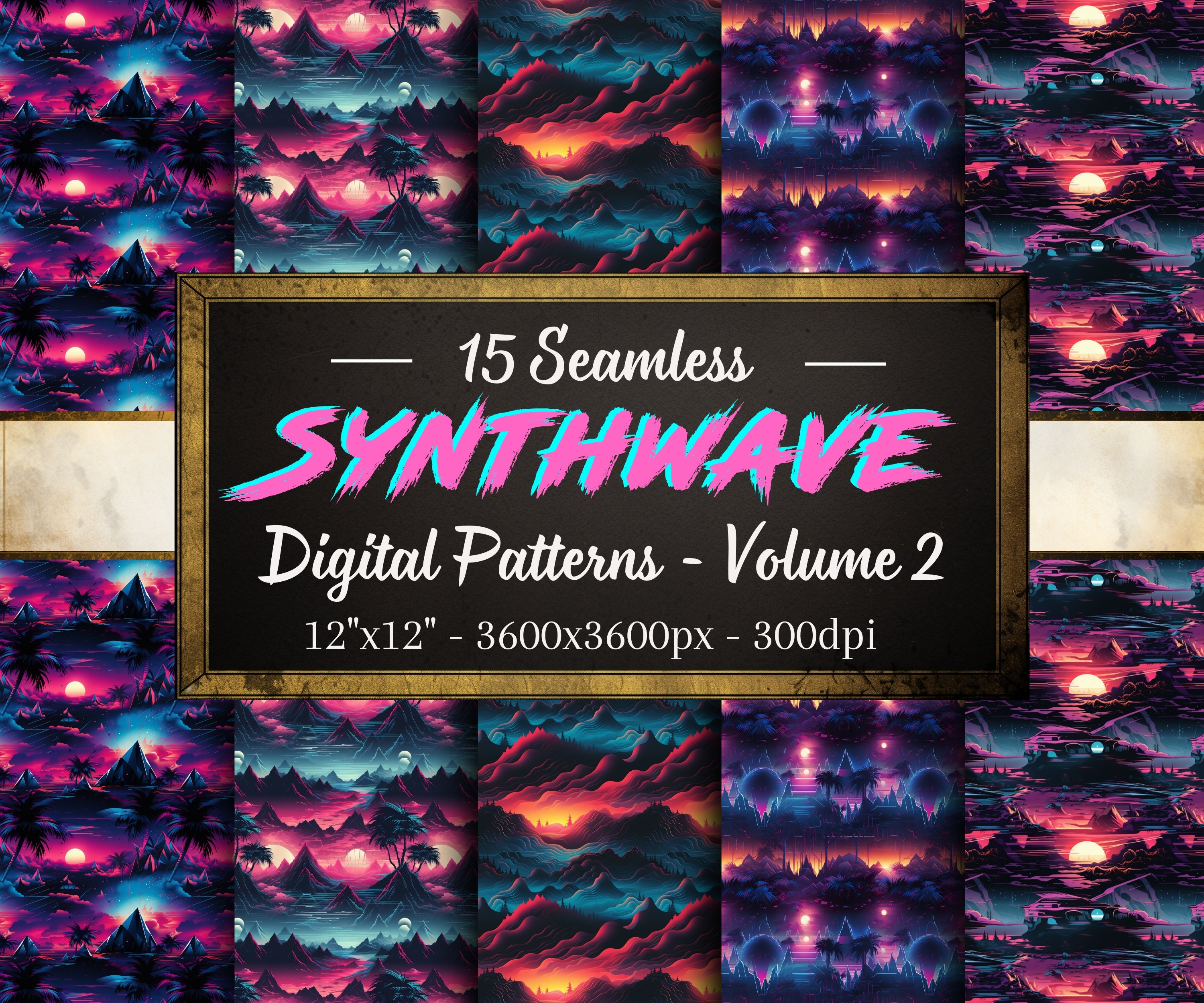 Synthwave Patterns, 15 Retro-futuristic Seamless Digital Papers ...