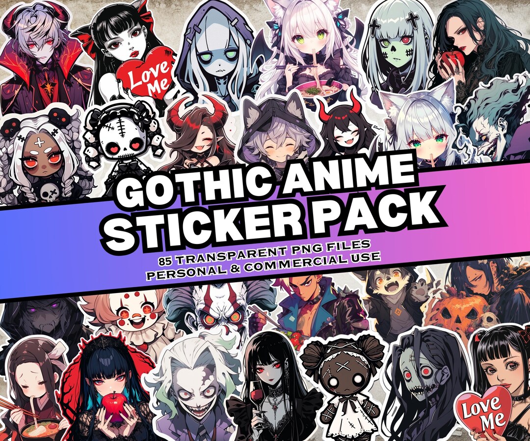 Anime Sticker Pack, 85 Gothic Anime Stickers, Gothic Stickers, Instant ...