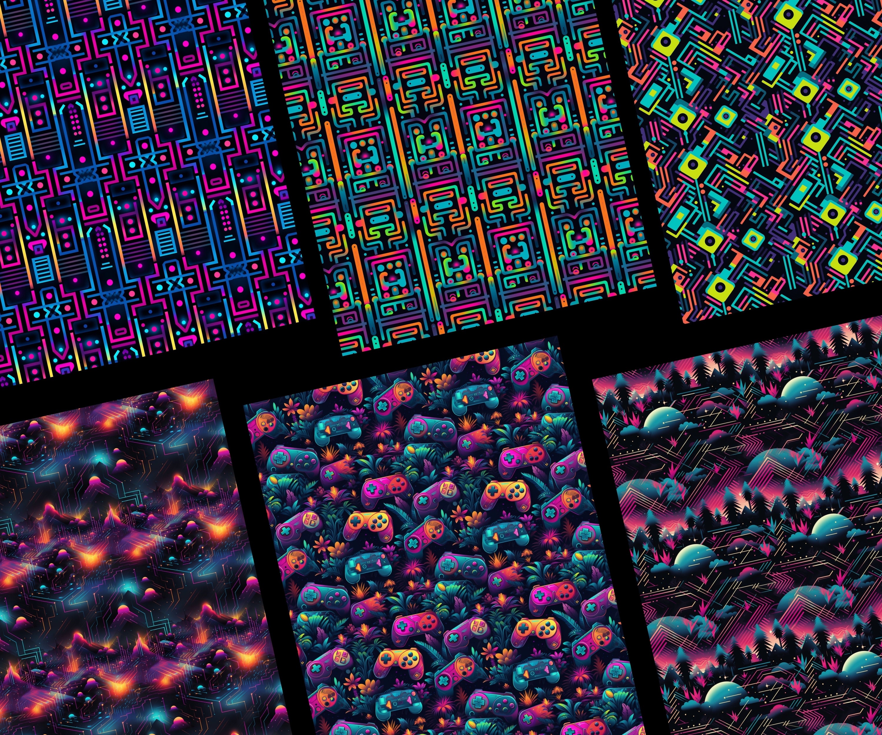 Neon Arcade Seamless Patterns, 20 Retro Arcade Digital Papers, Instant ...