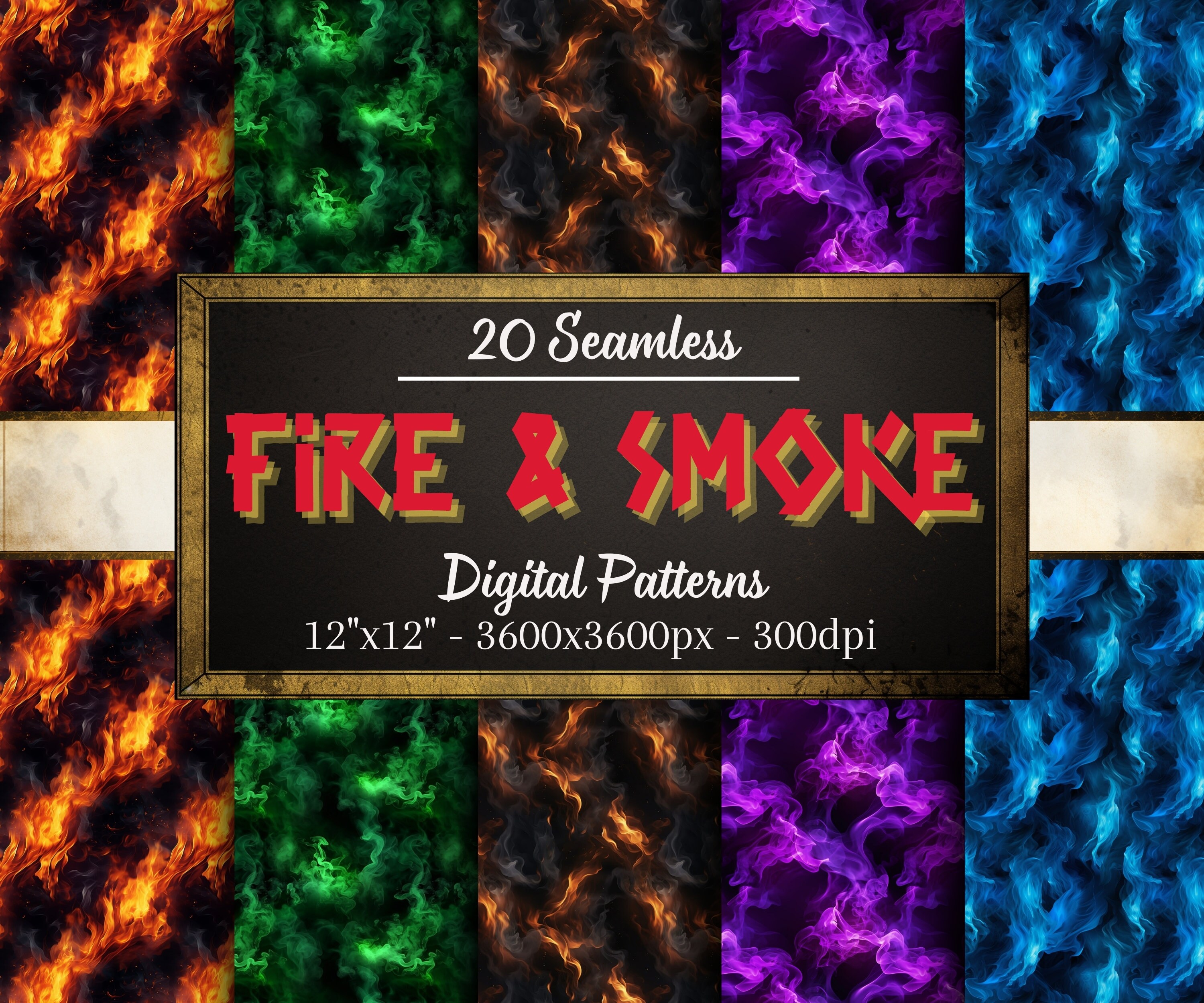 Fire and Smoke Patterns, 20 Seamless Fire and Smoke Digital Papers ...