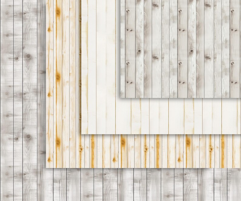 White Wood Patterns, 20 Seamless Digital Papers of Wood Grain, Instant ...