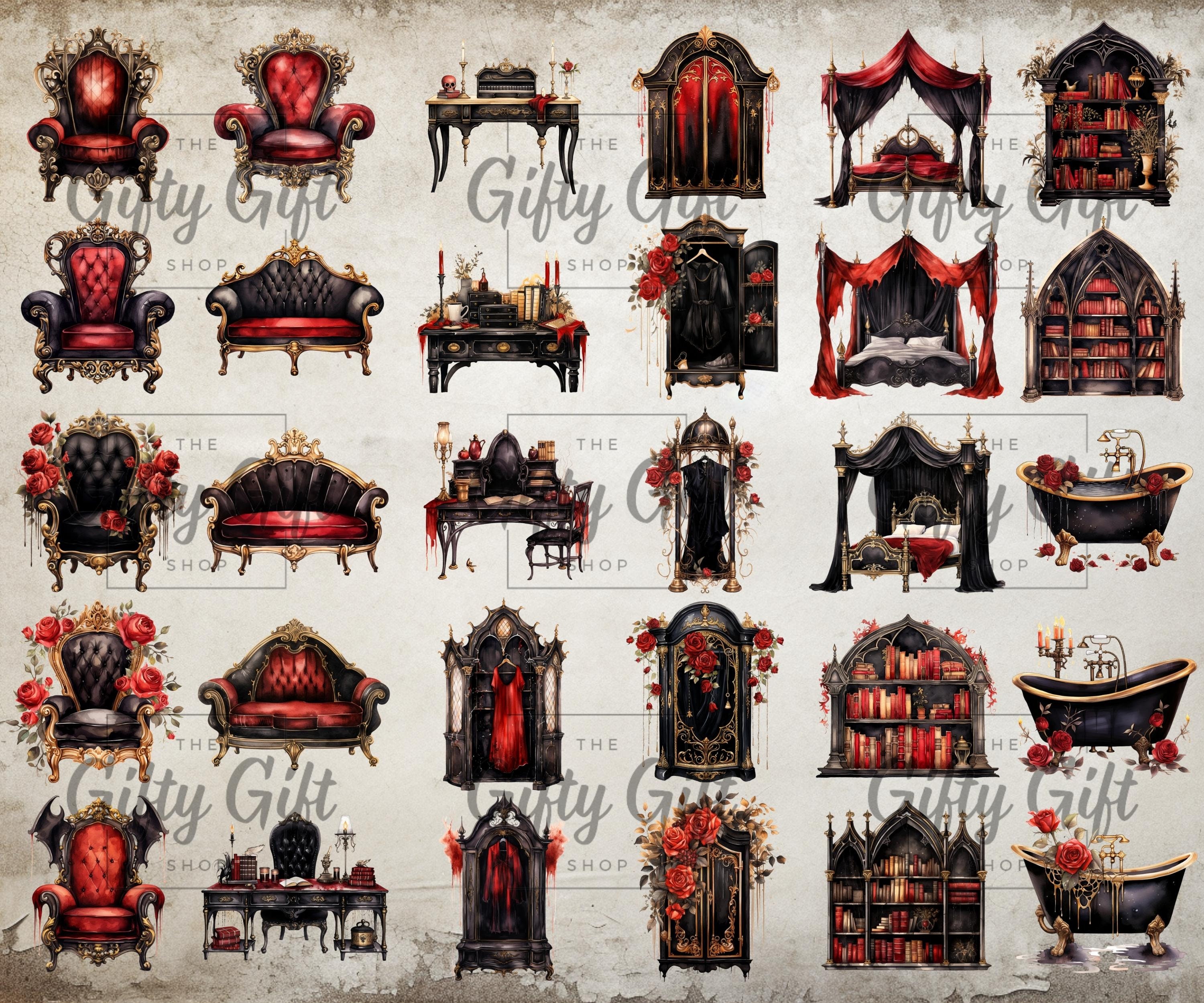 Watercolour Gothic Interior Design Clipart - 30 Transparent PNG Files ...