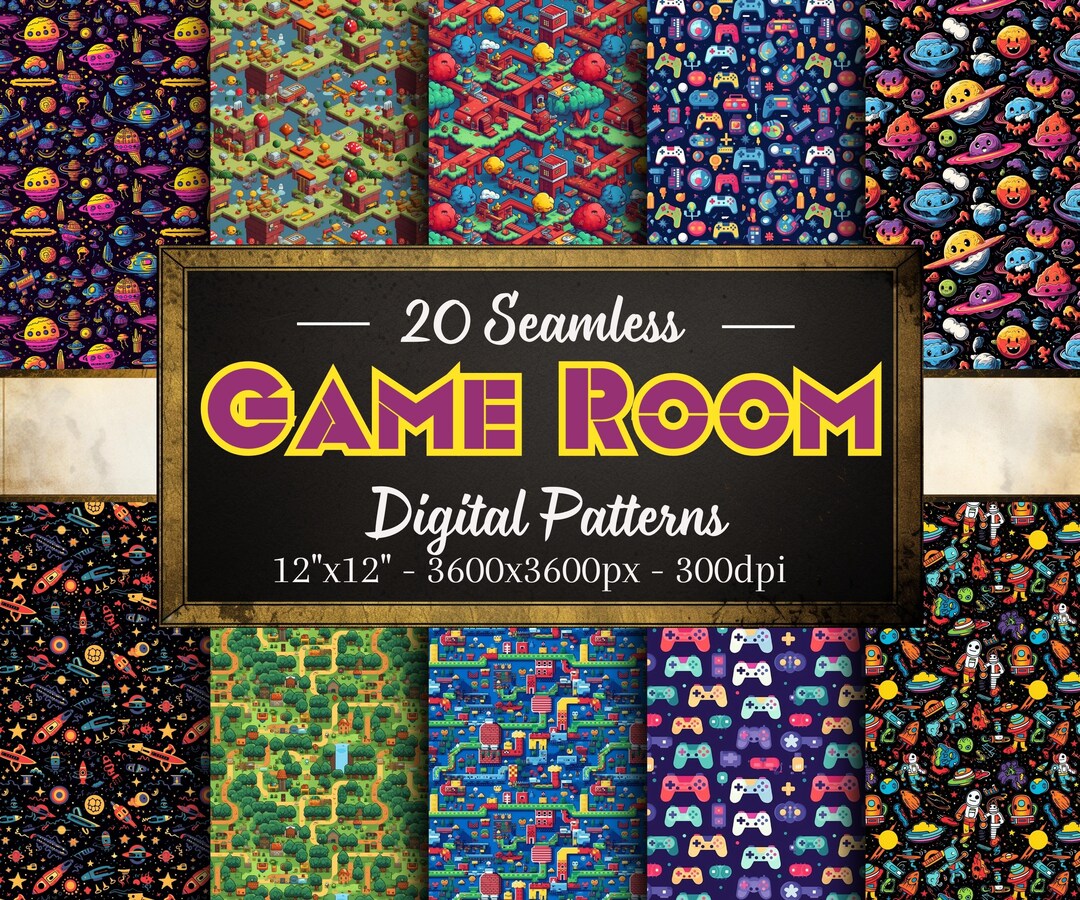 Game Room Patterns, 20 Videogame Themed Seamless Digital Papers ...