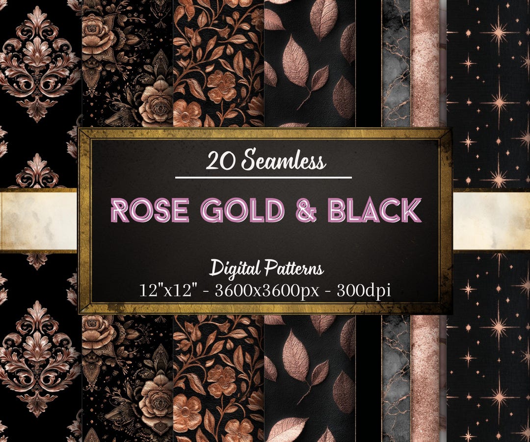 Black & Rose Gold Seamless Digital Papers, 20 Lux Glam Backgrounds ...