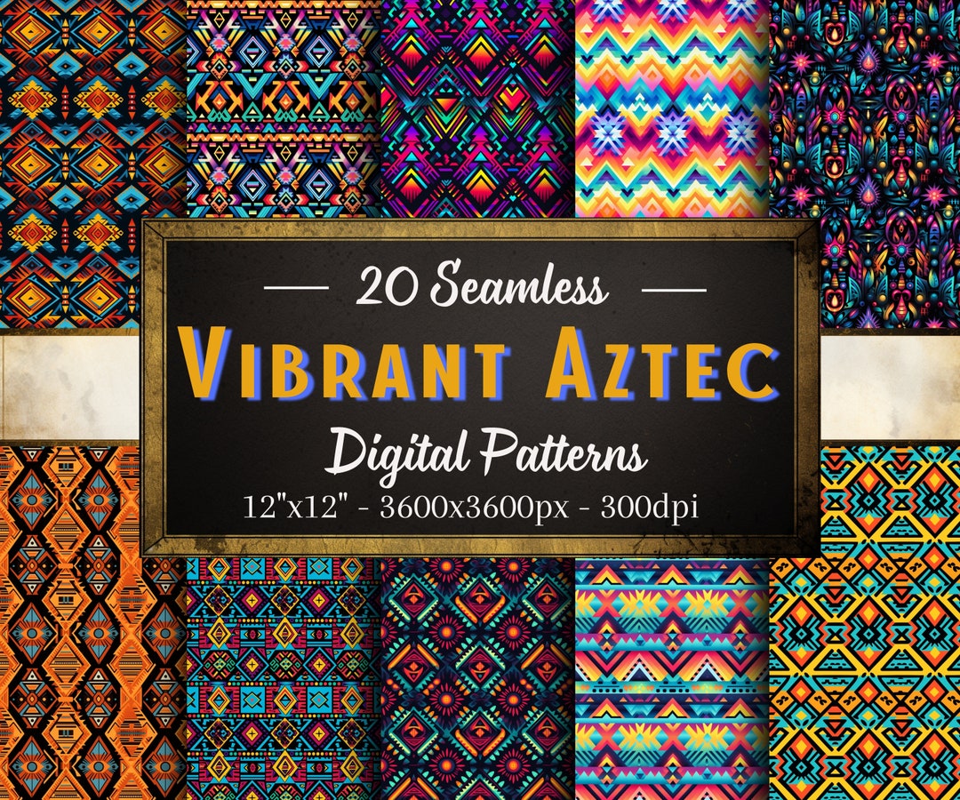 Aztec Patterns, 20 Vibrant Aztec Seamless Digital Papers, Instant ...