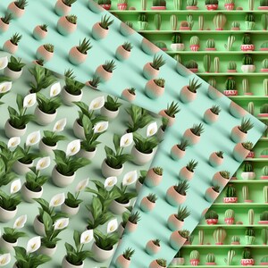 3D Plants Patterns, 20 Potted Plants Seamless Digital Papers, Instant ...