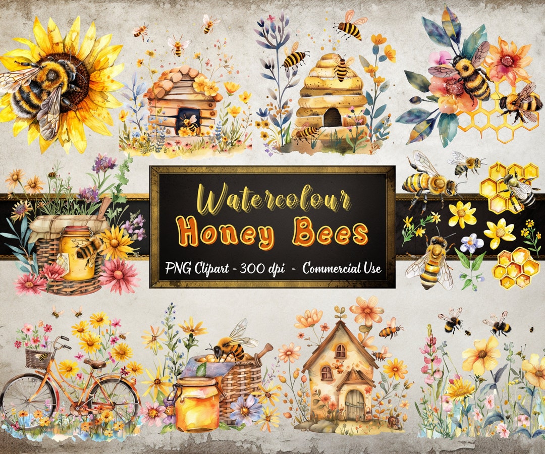 Watercolour Honey Bees Clipart, 28 Transparent Clipart PNG Files ...