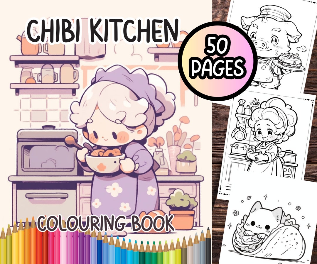 Chibi Kitchen Colouring Book, 50 Cute Chibi Colouring Pages, Adults ...